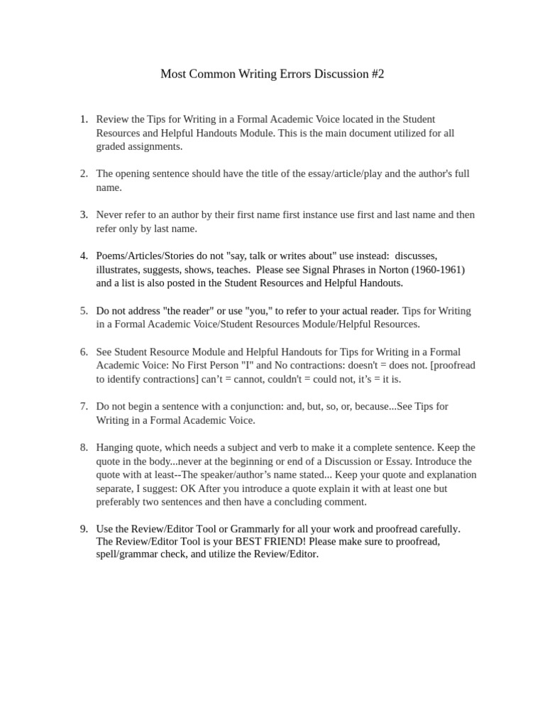 Most Common Writing Errors Discussion 2 | PDF