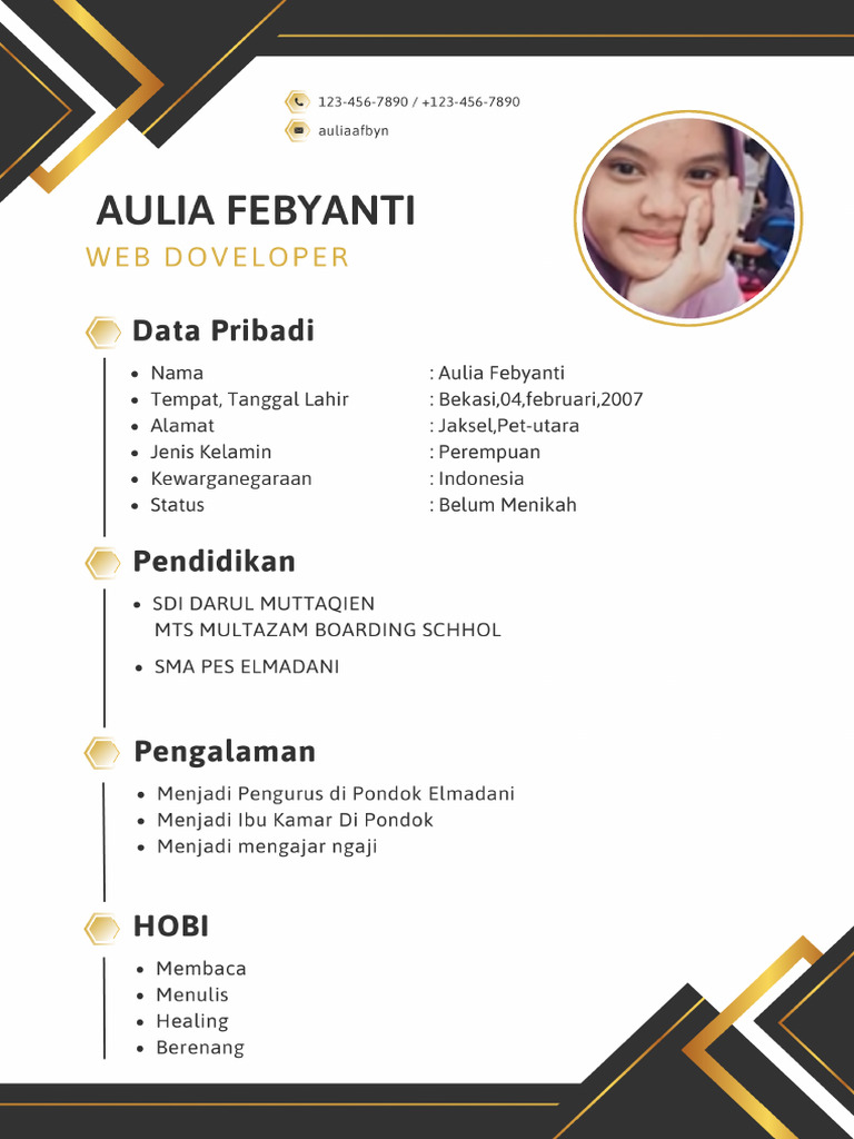Putih Hitam Emas Profesional Modern CV Resume Riwayat Hidup | PDF