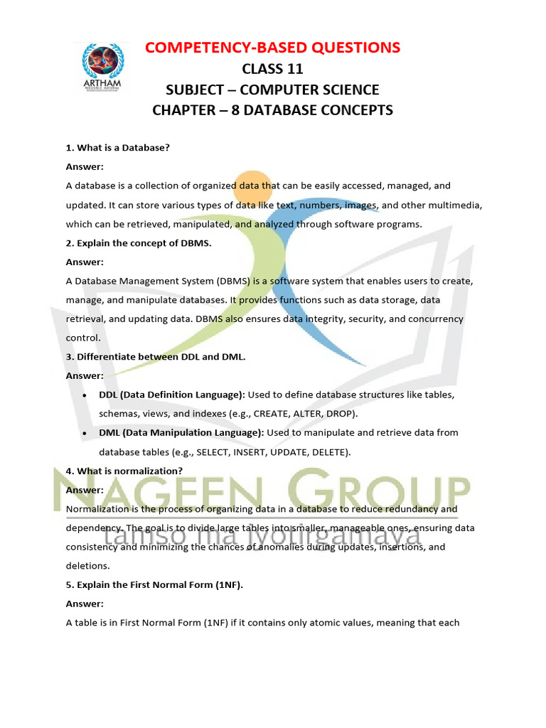Class 12 Competency Based Question - Computer Science Chap 8 (2024-25 ...