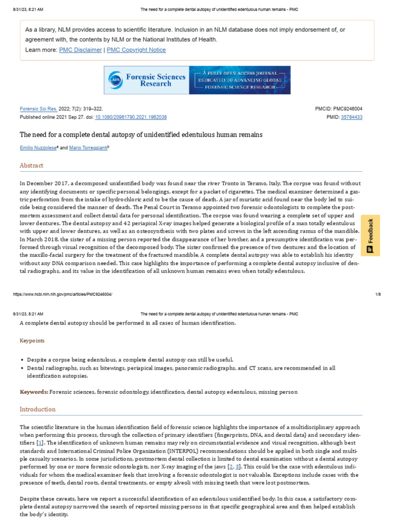 The Need For A Complete Dental Autopsy of Unidentified Edentulous Human ...