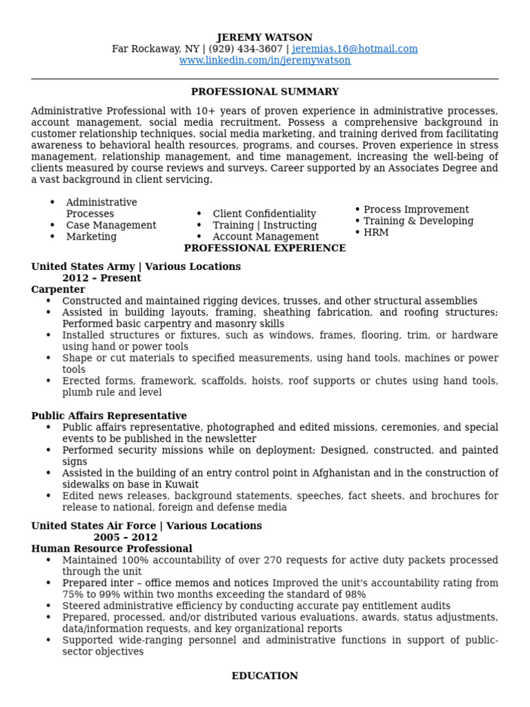 Jeremy Watson: Admin & HR Professional | PDF | Microsoft Office | Computing