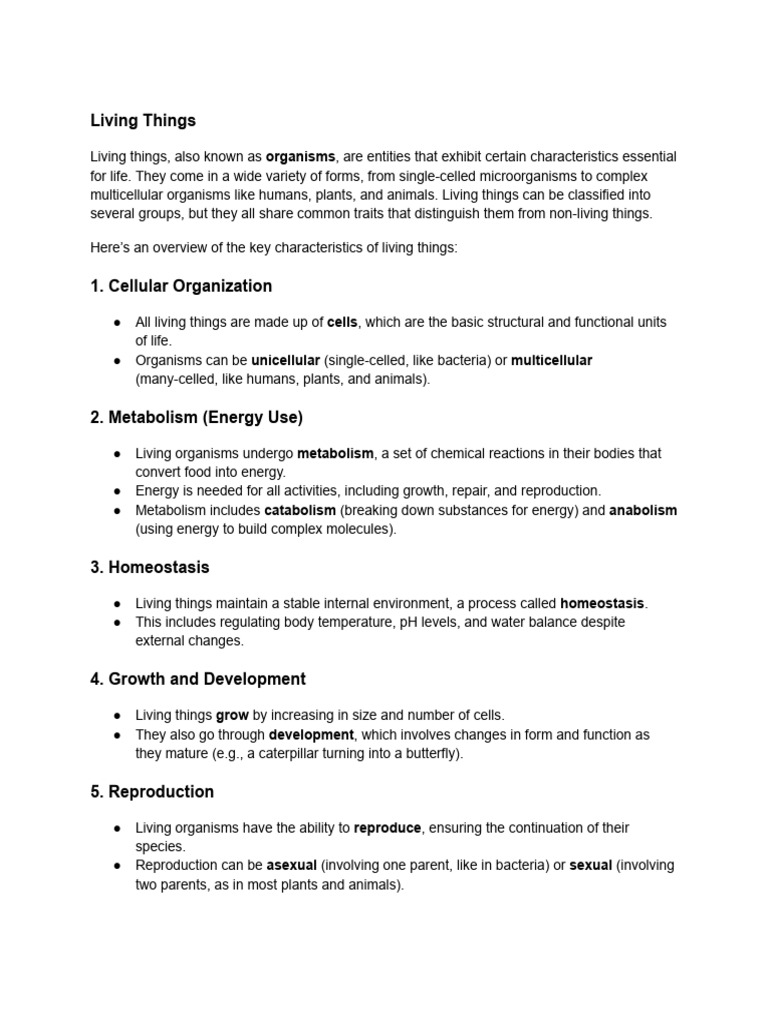 Living Things Notes | PDF | Cell (Biology) | Eukaryotes