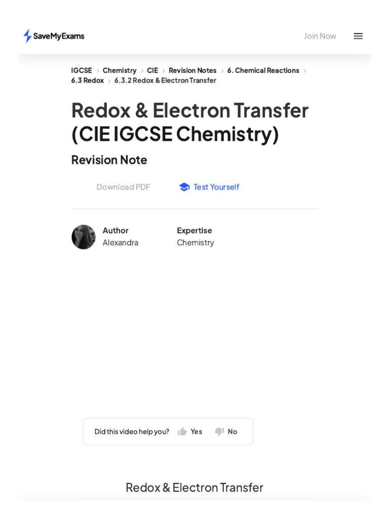 6 3 2 Redox And Electron Transfer Cie Igcse Chemistry Revision N Pdf
