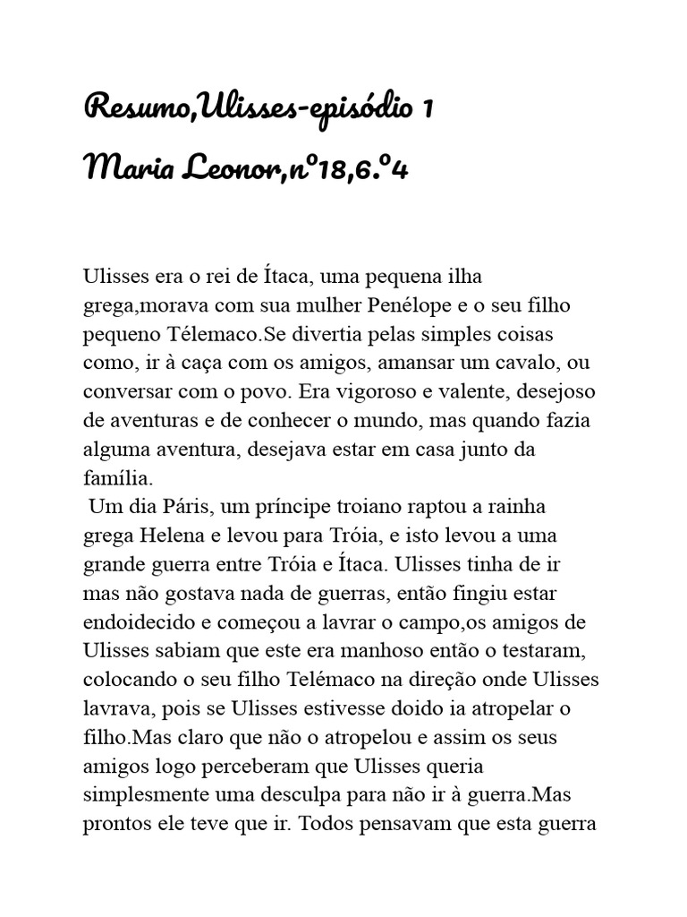 Resumo, Ulisses-Episódio 1 - Maria Leonor, Nº18,6.º4 | PDF | História