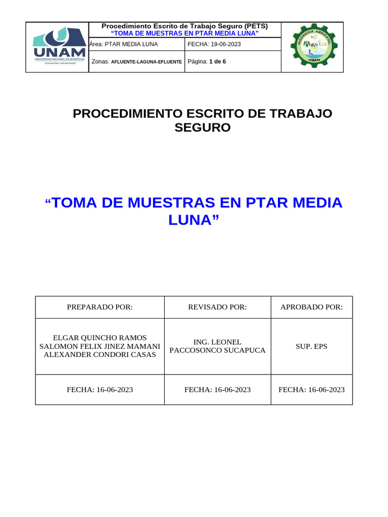 PETS PARA TOMA DE MUESTRAS EN LA PTAR Actual | PDF | Tecnología