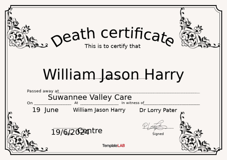 Death Certificate Template 2 | PDF