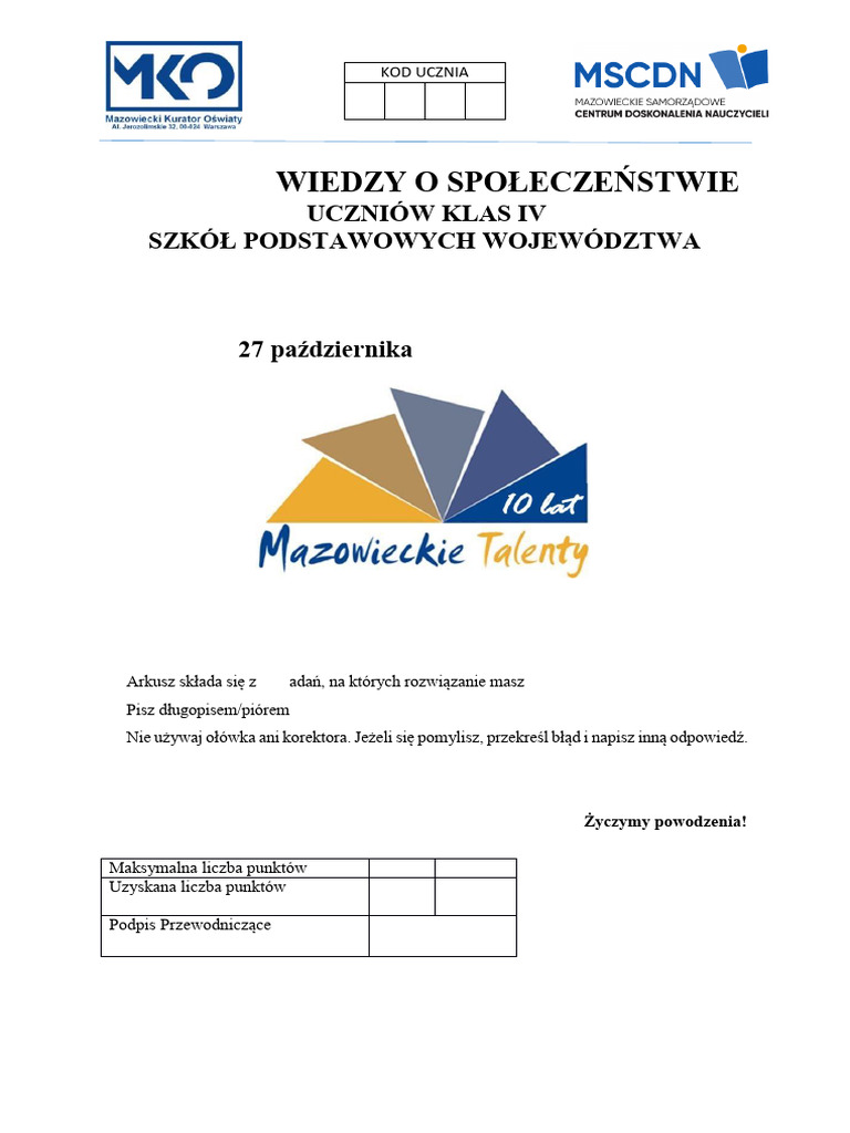 Arkusz Wos SP SZK | PDF
