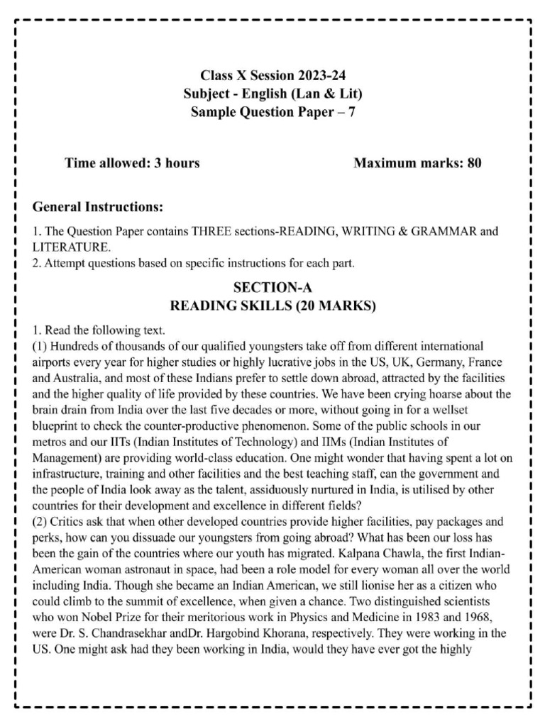 English Sample Paper 7 | PDF