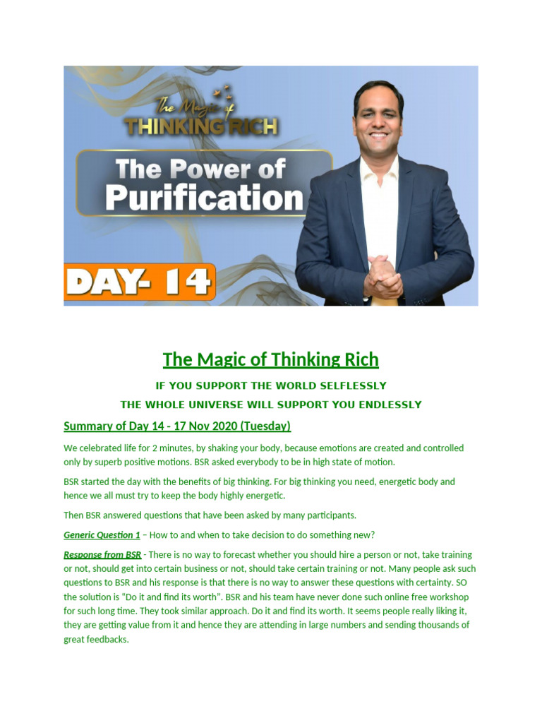 The Magic of Thinking Rich - Summary of Day 14 English | PDF | Forgiveness