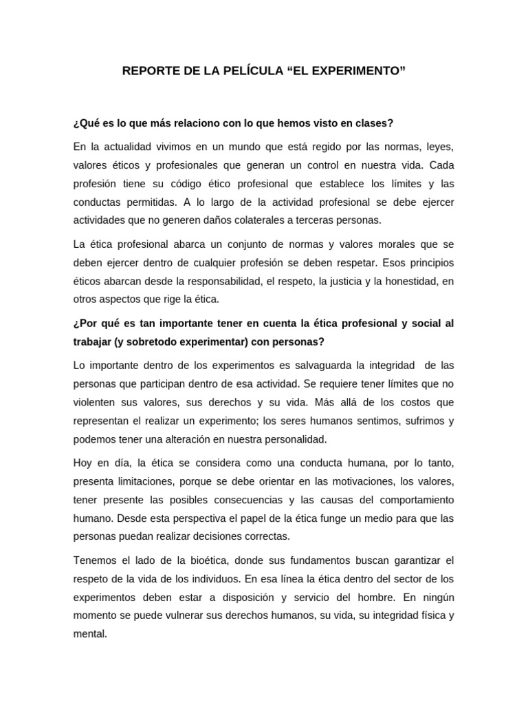 Análisis de La Película El Experimento | PDF | Comportamiento | Experimentar