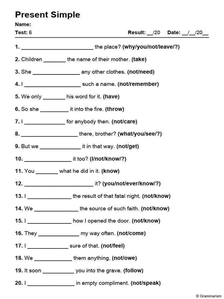 Present Simple Test Questions Pdf Career Growth Teaching