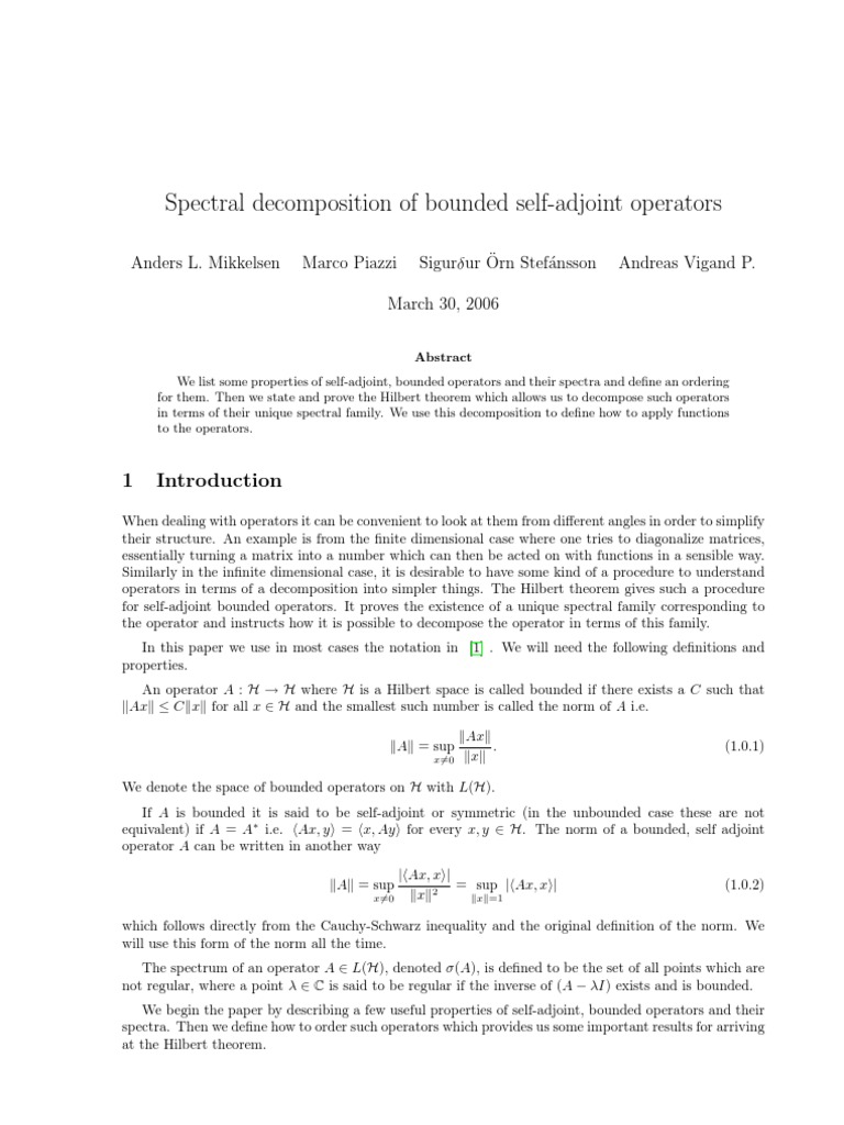 Spectral Decomposition of Bounded Self-Adjoint Operators | PDF | Hilbert Space | Continuous Function