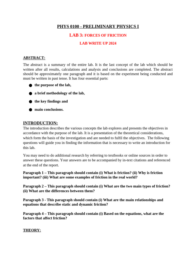 LAB 3 2024 Student Guideline Writeup | PDF | Friction | Weight