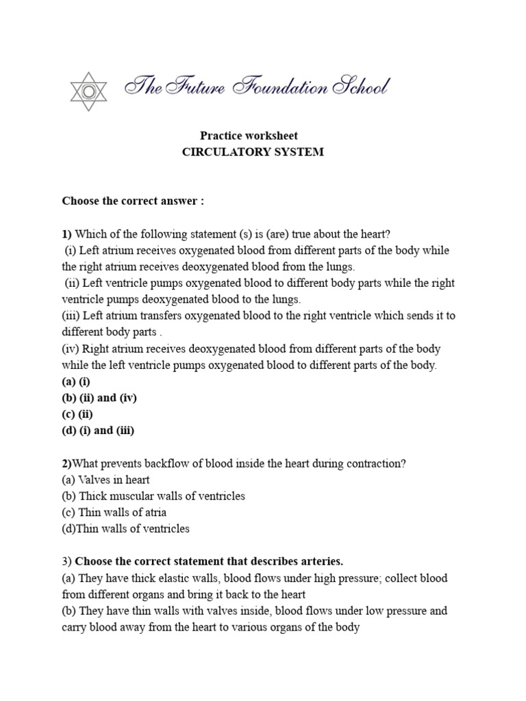 Practice Worksheet Circulatory System | PDF | Heart | Atrium (Heart)