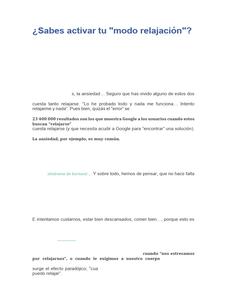Sabes Activar Tu Modo Relajación | PDF | Ansiedad | Estrés (biología)