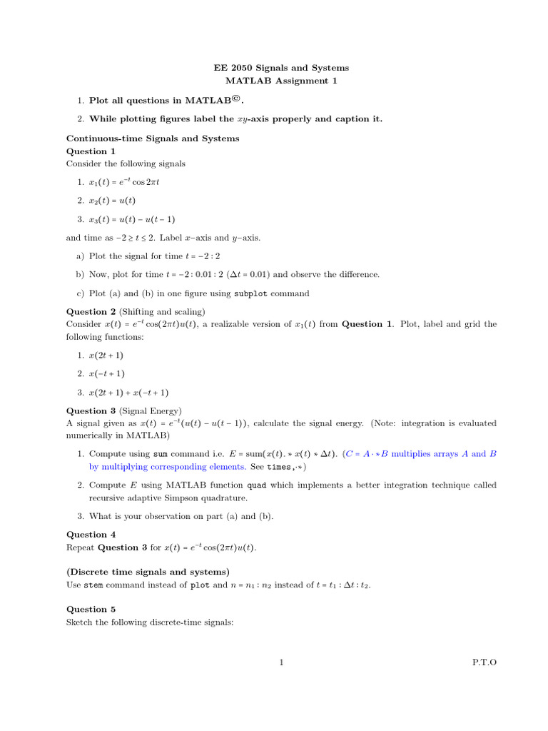 Matlab Assignment1 2024 | PDF