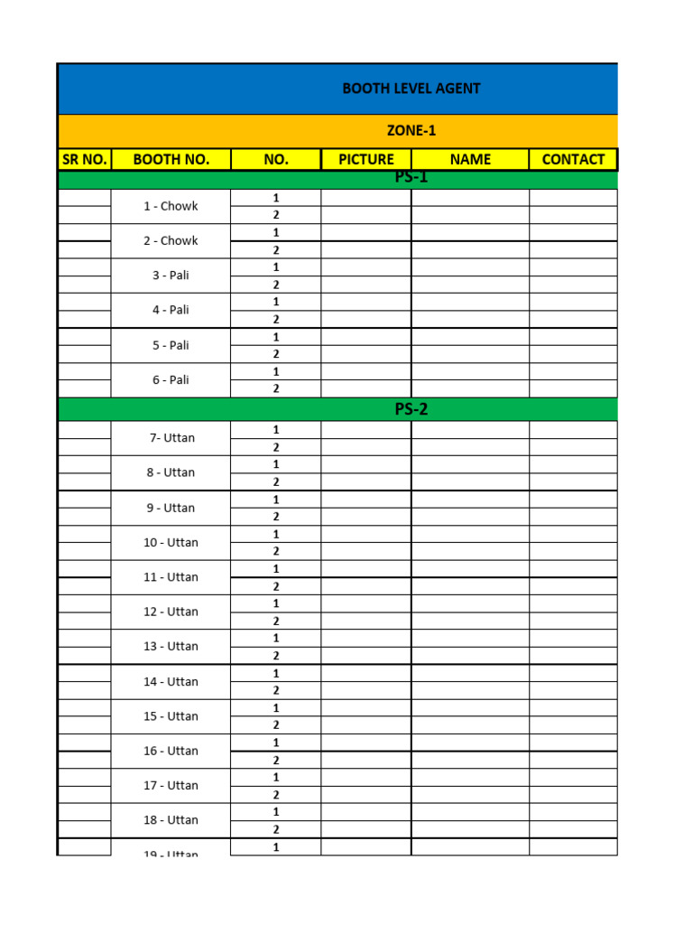 Booth Level Agent Sheet Zone 2 Updated 18-11 | PDF