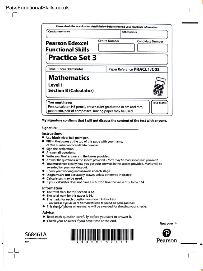Edexcel Functional Skills Level 1 Set 3 Section B | PDF