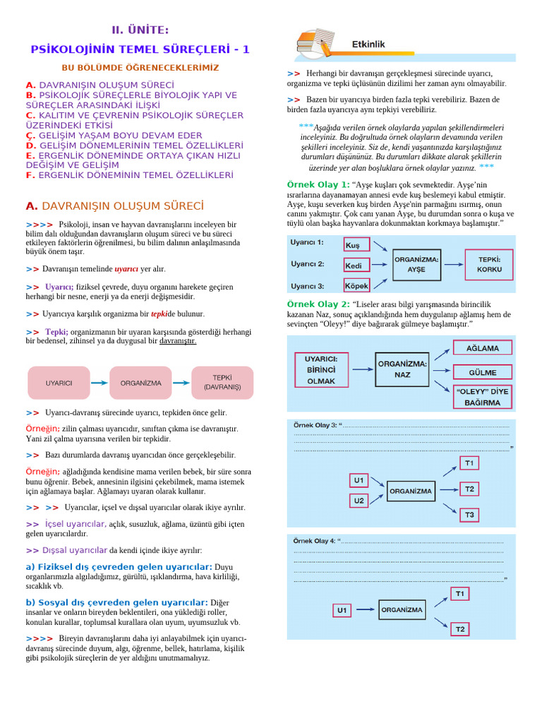 10.sinif Psikoloji Dersi 2. Unite Ders Notlari | PDF
