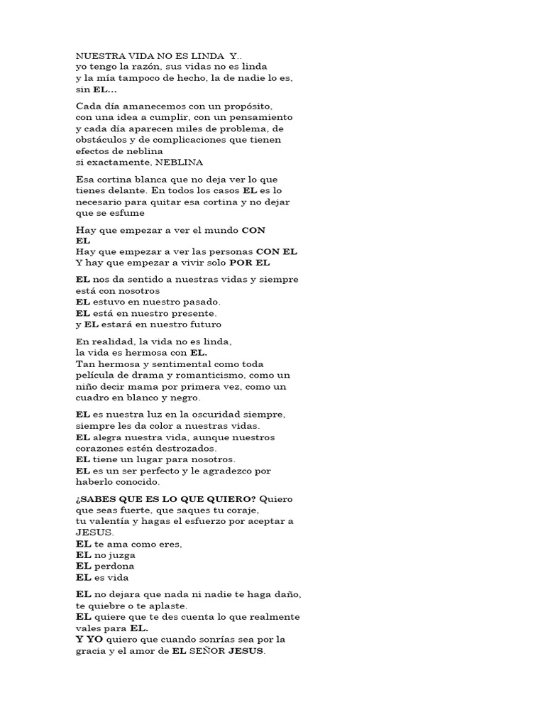 Copia de NUESTRA VIDA NO ES LINDA Y | PDF