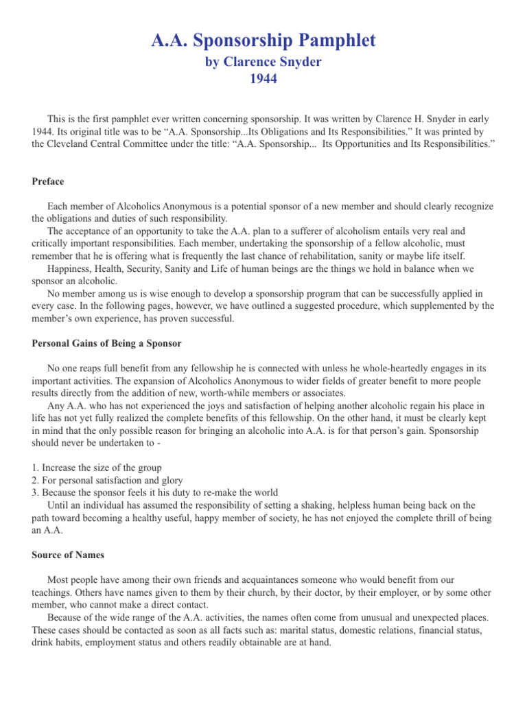 Chs Sponsorship | PDF | Alcoholics Anonymous | Alcoholism