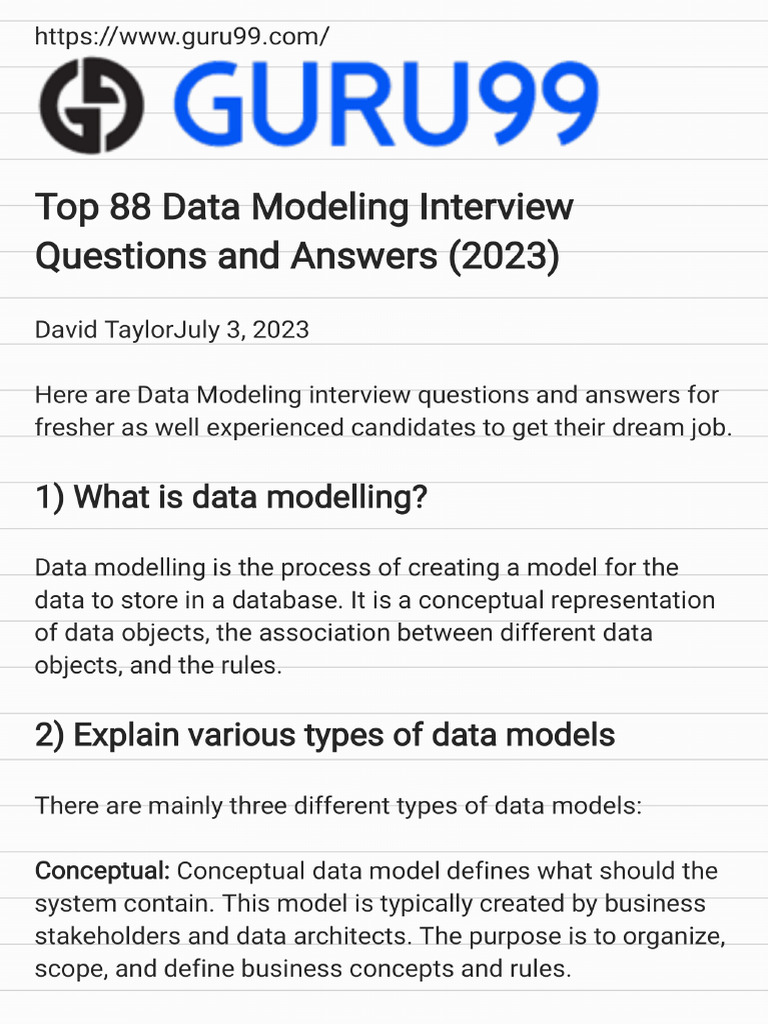 Data Modeling Interview Questions | PDF