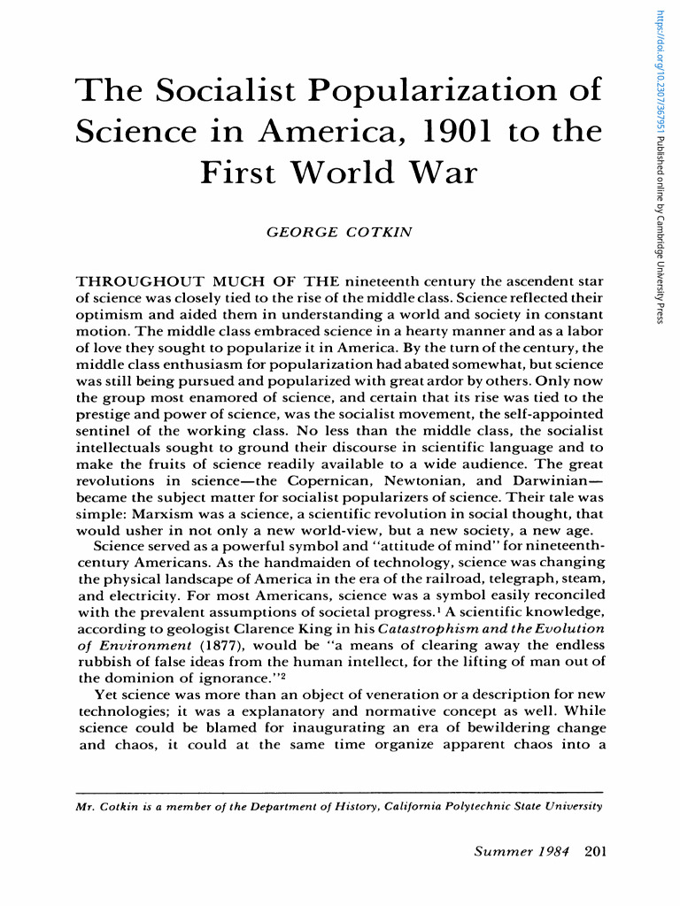 The Socialist Popularization of Science in America 1901 To The First ...