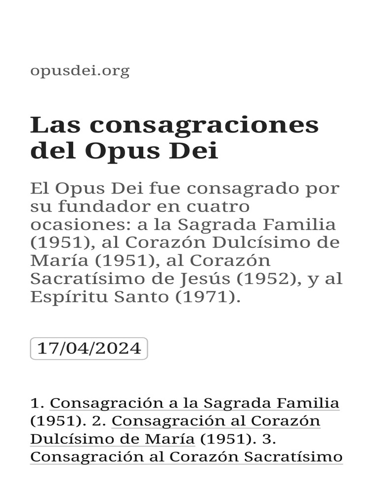 Las Consagraciones Del Opus Dei | PDF | María, madre de Jesús | Teología Católica y Doctrina