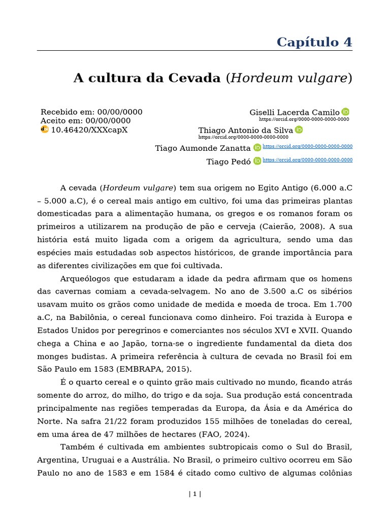 Cultura da Cevada: História e Manejo | PDF | Agricultura | Cereais