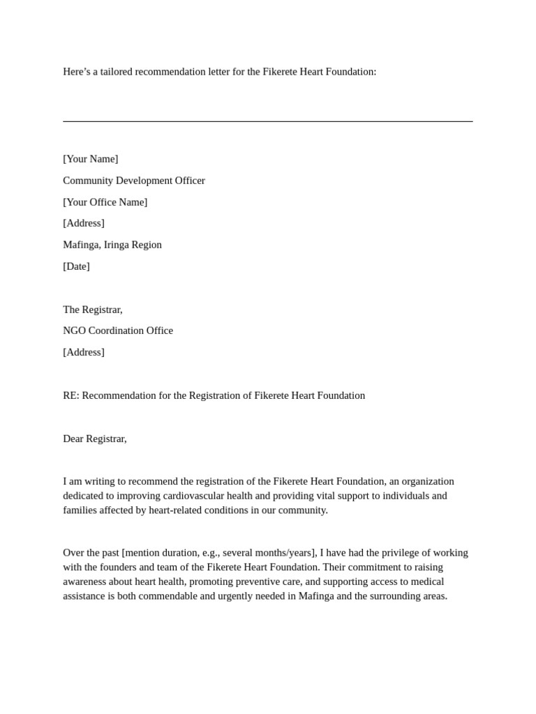 Recommendation for Fikerete Heart Foundation | PDF | Social Science | Self-Improvement