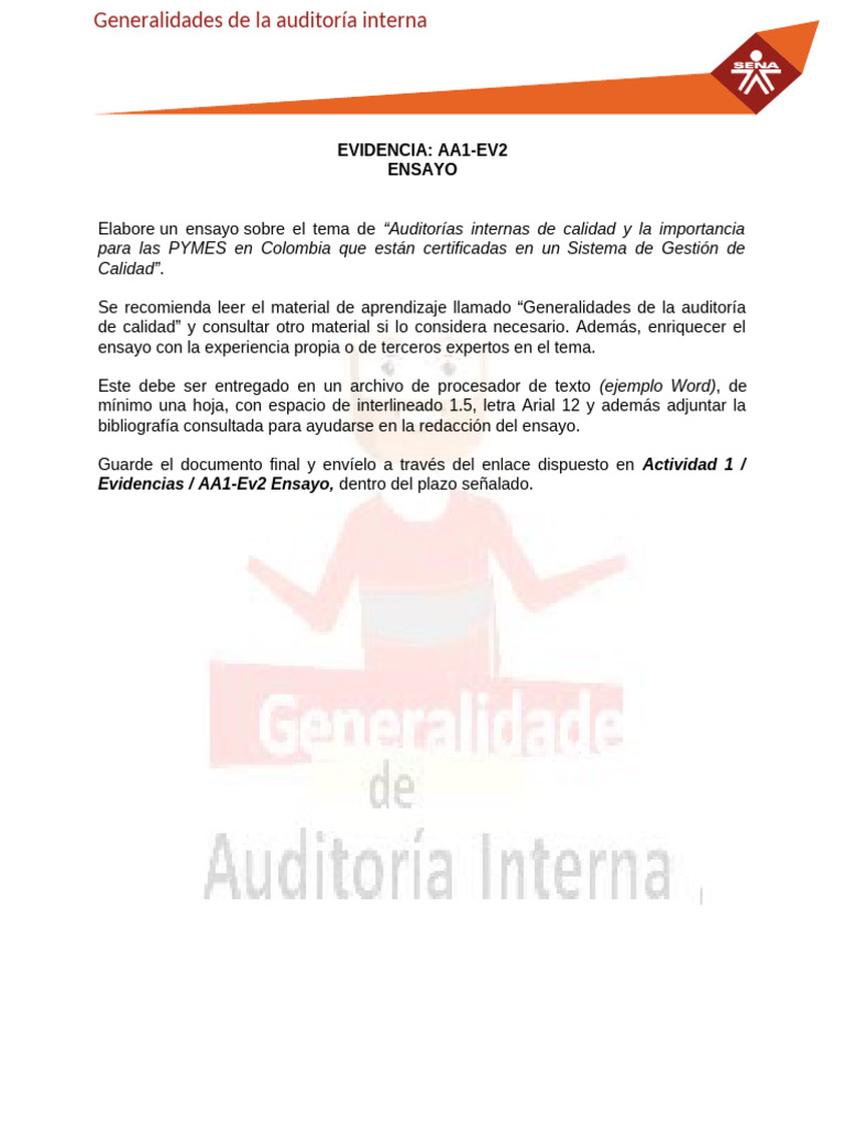 Formato Evidencia AA1 Ev2 Ensayo | PDF | Calidad (comercial) | Sistema de manejo de calidad