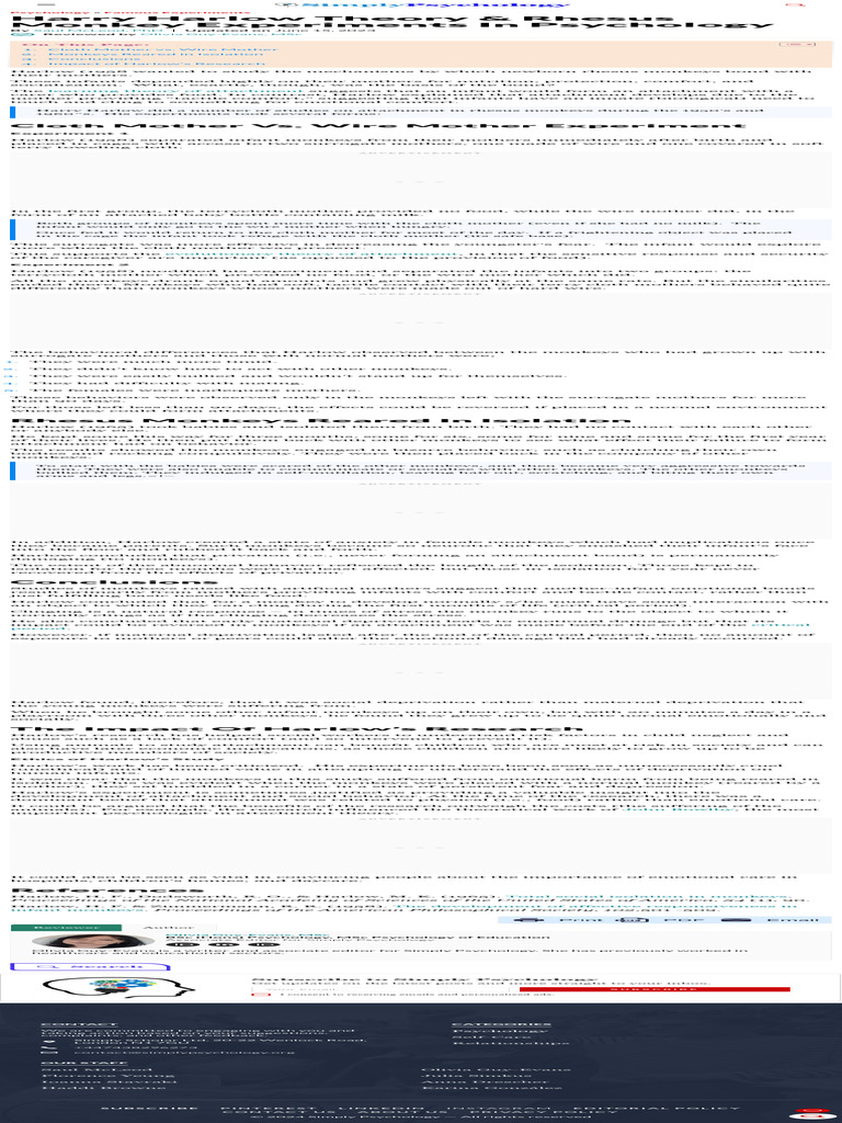 Harlow's Experiment On Rhesus Monkeys | PDF | Behavioural Sciences ...