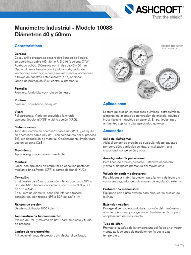 Manómetro Industrial - Modelo 1008S | PDF | Acero | Presión