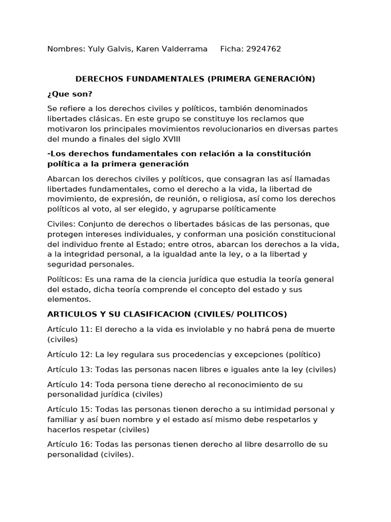 Derechos Fundamentales: Generaciones y Artículos | PDF | Derechos ...