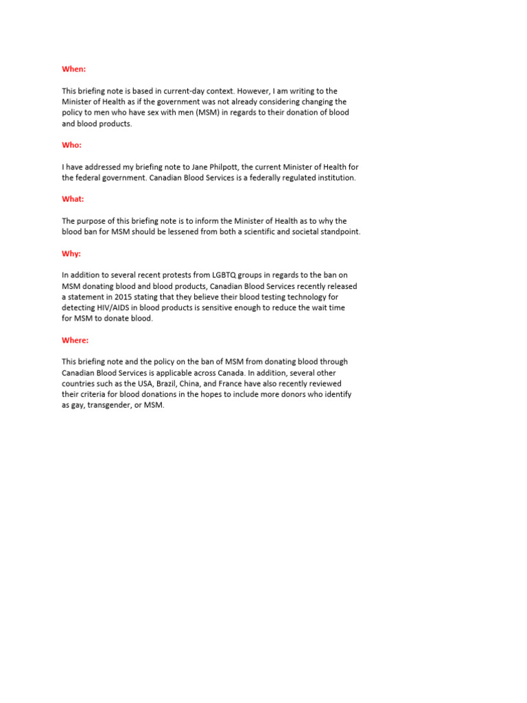 Sample Breif Note | PDF | Hiv/Aids | Men Who Have Sex With Men