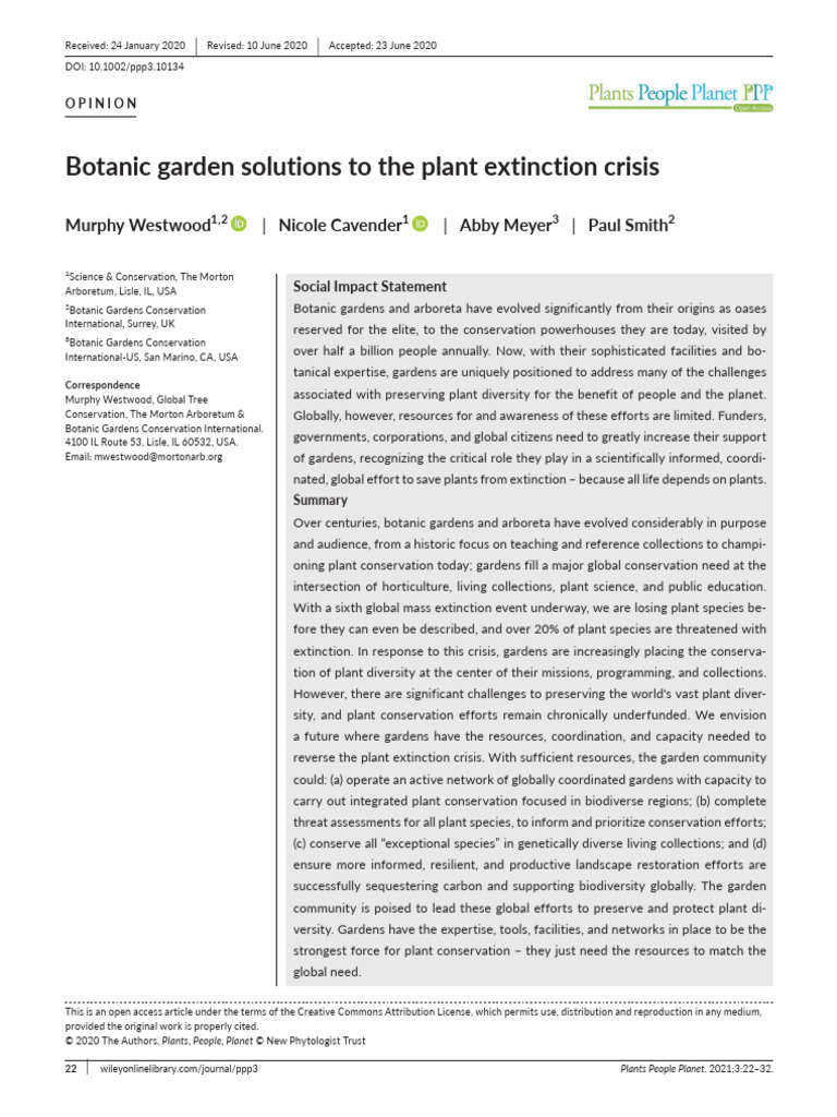 Botanic Garden Solutions To The Plant Extinction Crisis | PDF ...