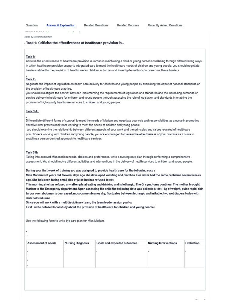 (Solved) - Task 1 - Criticise The Effectiveness of Healthcare Provision ... (Solved) - Task 1 - Criticise The Effectiveness of Healthcare Provision ...