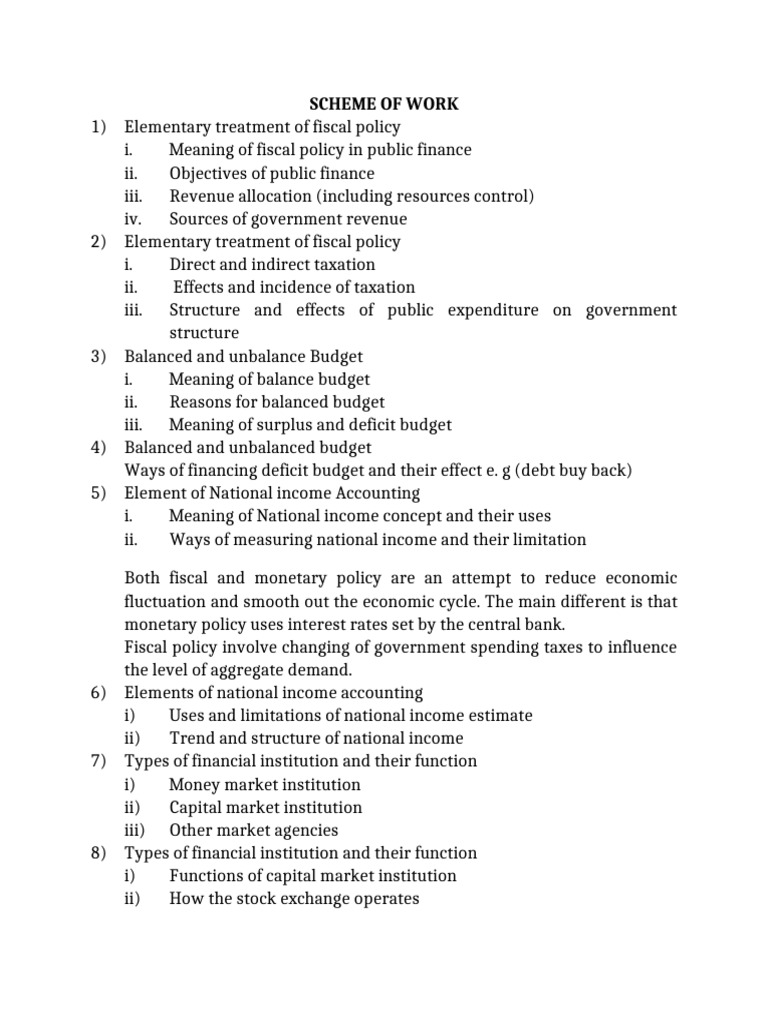 Scheme of Work Final | PDF | Taxes | Government Budget Balance