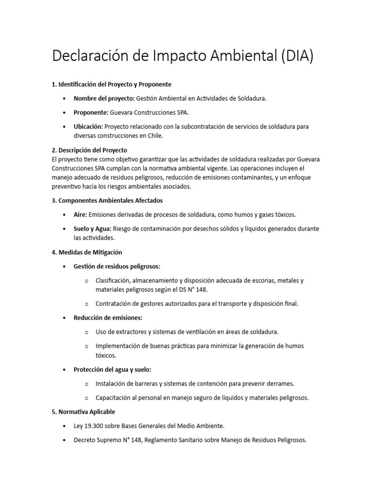 Declaración de Impacto Ambiental | PDF | Entorno natural | Soldadura