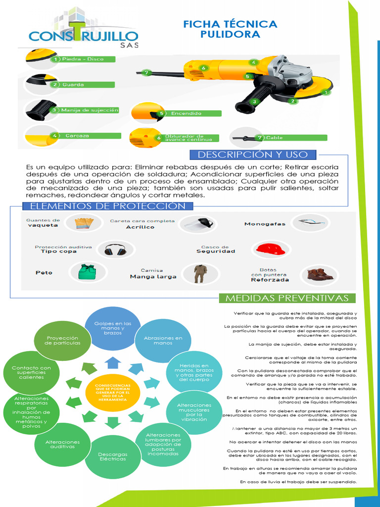 Ficha de Seguridad Pulidora | PDF | Sector secundario de la economía | Procesos industriales