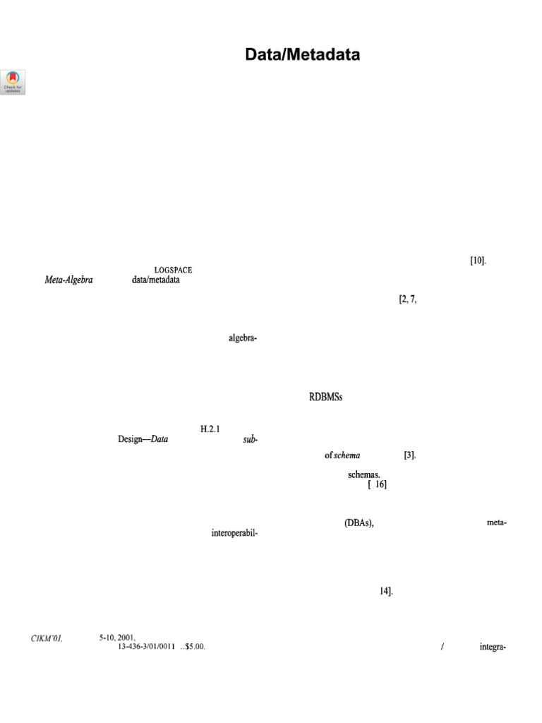 Wyss VanGucht 2001 A Relational Algebra For Data Metadata Integration in A Federated Database ...