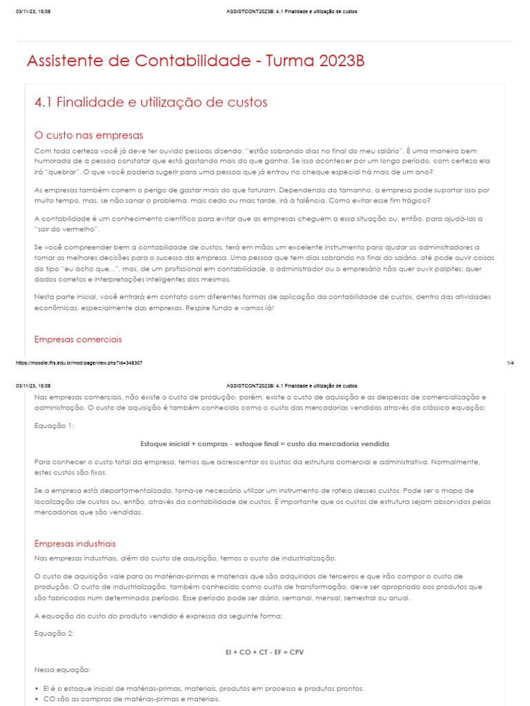 Finalidade e Utilização de Custos Empresariais | PDF | Despesa ...