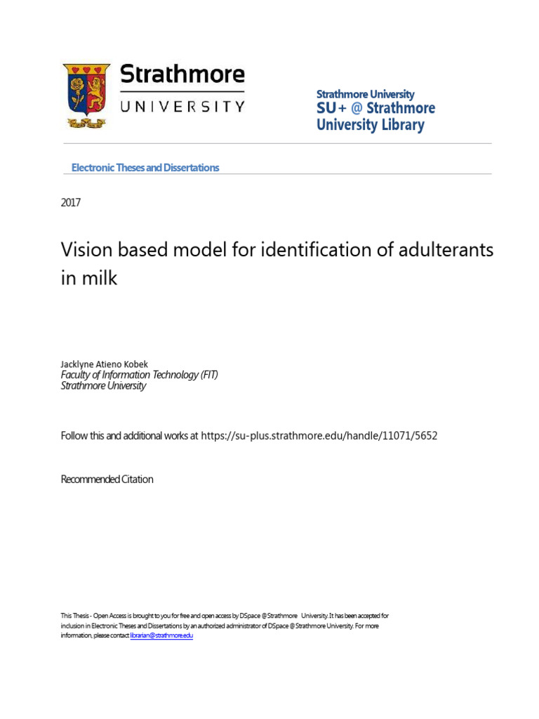 Vision Based Model For Identification of Adulterants in Milk | PDF | Milk | Thesis