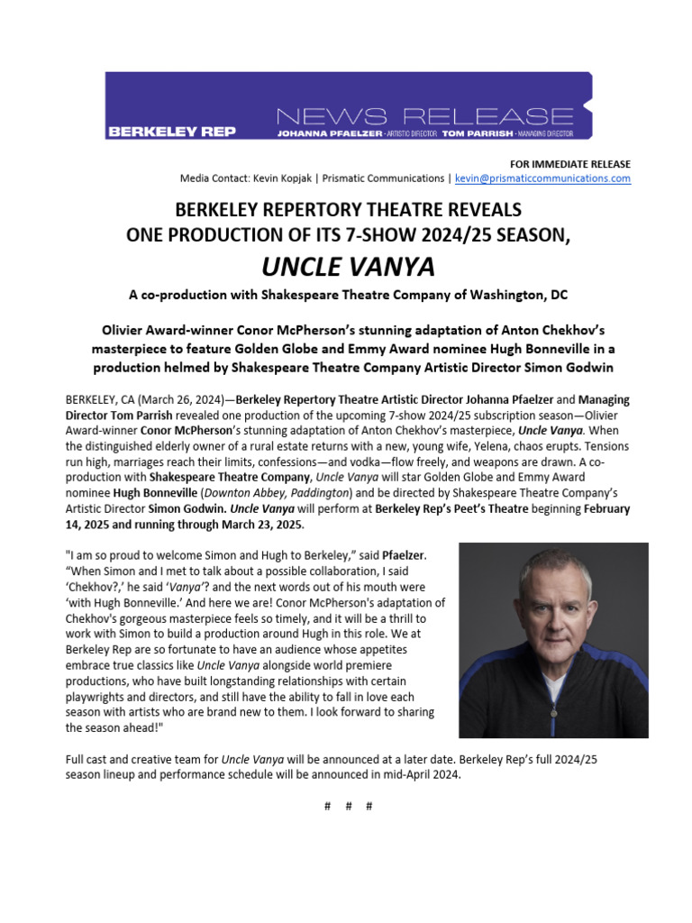 Berkeley Rep Uncle Vanya Hugh Bonneville | PDF | Theatre | Performing Arts