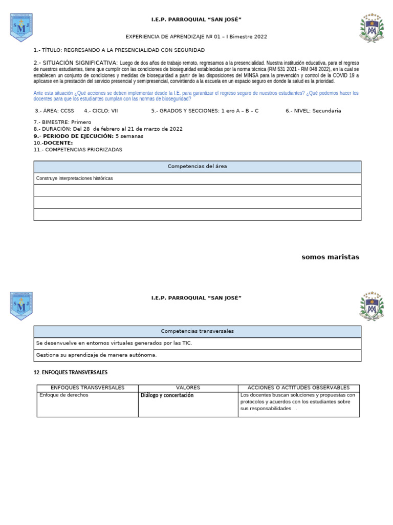 Modelo Experiencias de Aprendizaje - 2022 | PDF | Aprendizaje