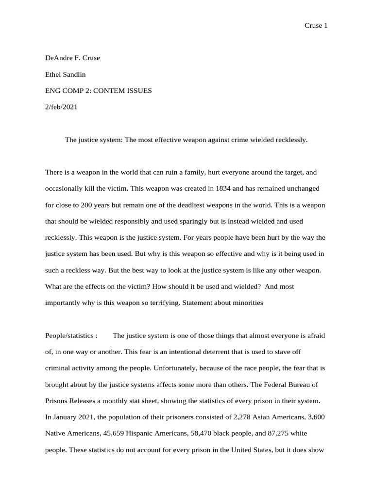 Essay First Draft | PDF | Prison | Federal Bureau Of Prisons