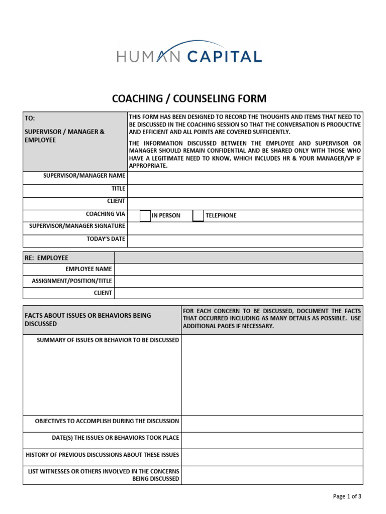 Coaching and Counseling Form Rev | PDF