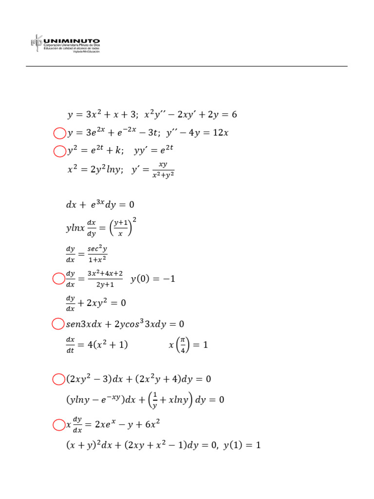 Taller #1 - Soluciones - Variables Separables - Exactas - V2 | PDF