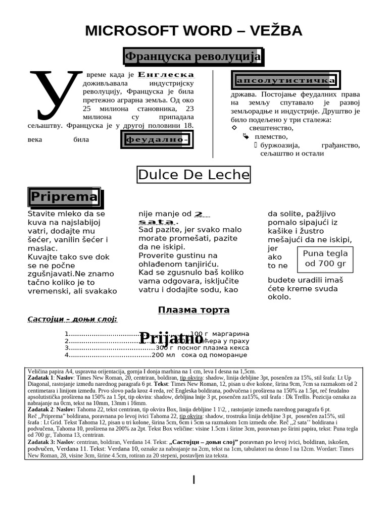 Mia Nikolic I1 Word Vezba (Urađena) | PDF