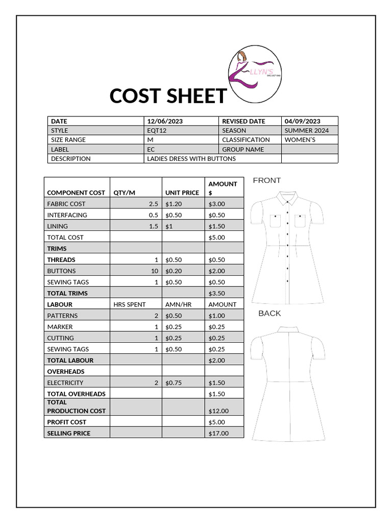 Cost Sheet... Redo | PDF